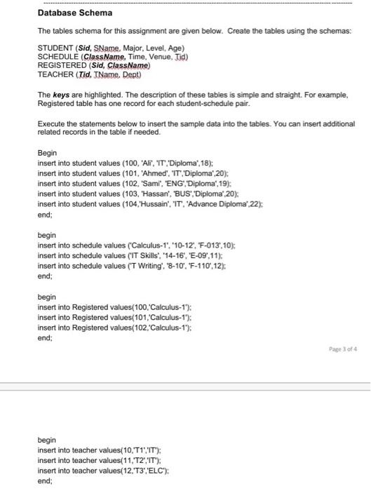 Solved Database Schema The tables schema for this assignment | Chegg.com