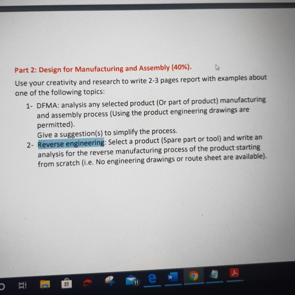 Solved Part 2: Design for Manufacturing and Assembly (40%). | Chegg.com