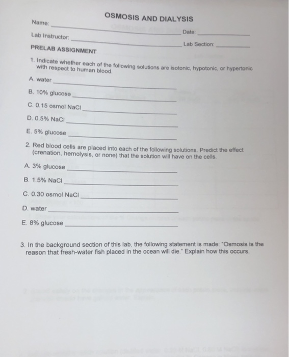 Solved OSMOSIS AND DIALYSIS Name Lab Instructor Date: PRELAB | Chegg.com