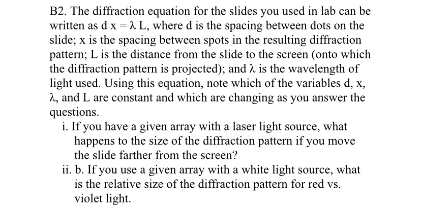 Solved B2. ﻿The diffraction equation for the slides you used | Chegg.com