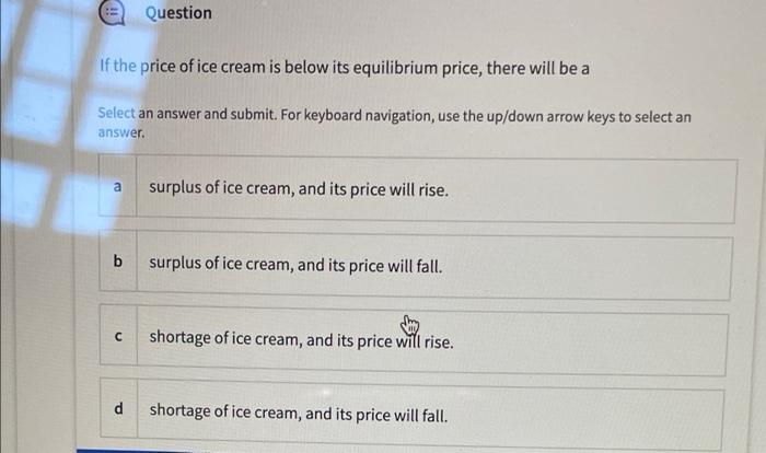 Solved Question If the price of ice cream is below its | Chegg.com