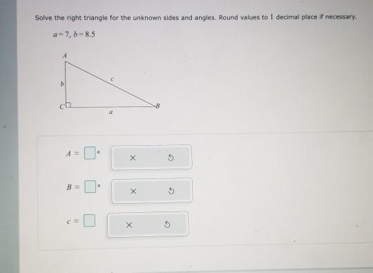 Solved Solve the right triangle for the unknown sides and | Chegg.com