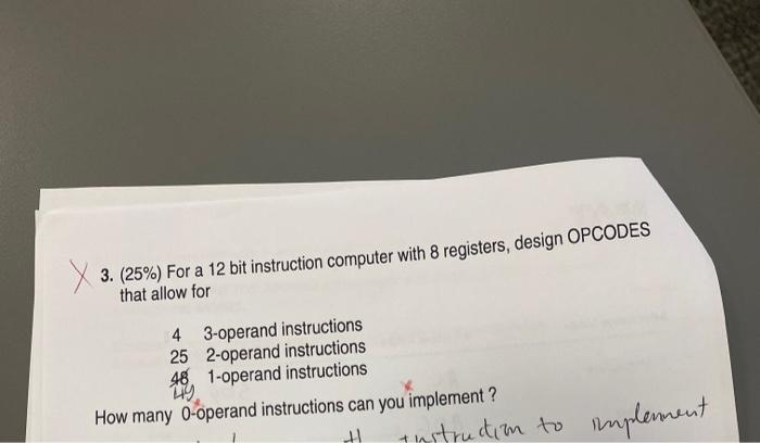 Solved 3. (25%) For a 12 bit instruction computer with 8 | Chegg.com