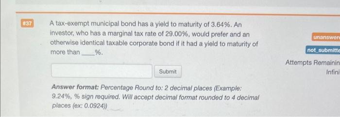 Solved A tax-exempt municipal bond has a yield to maturity | Chegg.com
