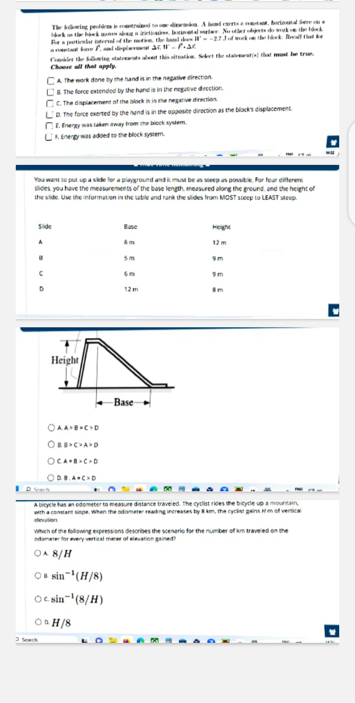 Solved Choose all that apply. A. The work done by the hand | Chegg.com
