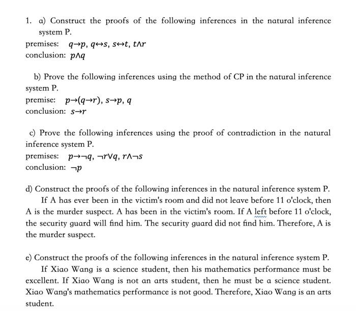 Solved 1. a) Construct the proofs of the following | Chegg.com