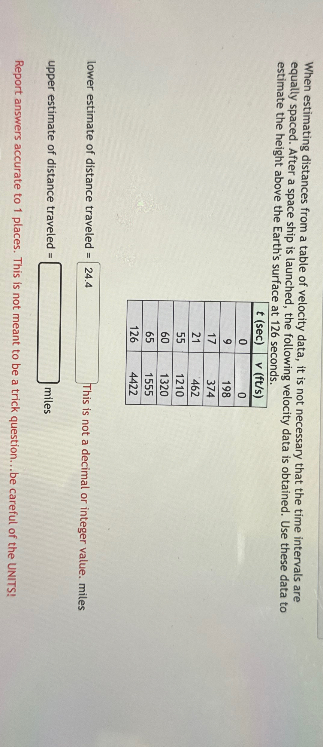 Solved When estimating distances from a table of velocity | Chegg.com