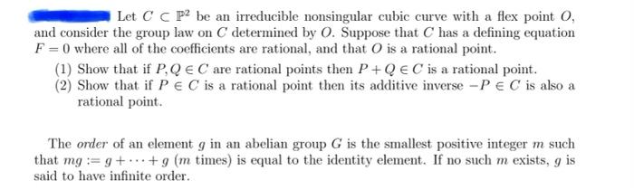Let C⊂P2 be an irreducible nonsingular cubic curve | Chegg.com