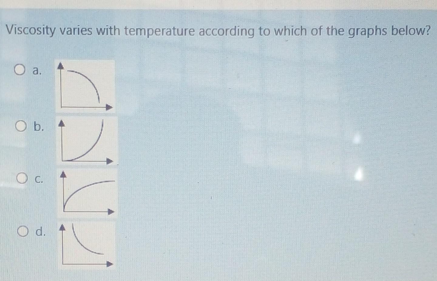 Solved Viscosity varies with temperature according to which | Chegg.com