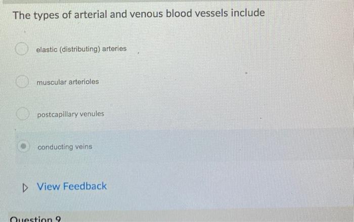 Solved The types of arterial and venous blood vessels | Chegg.com