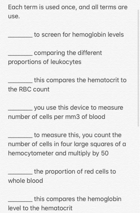 Solved Each term is used once, and all terms are use. to | Chegg.com