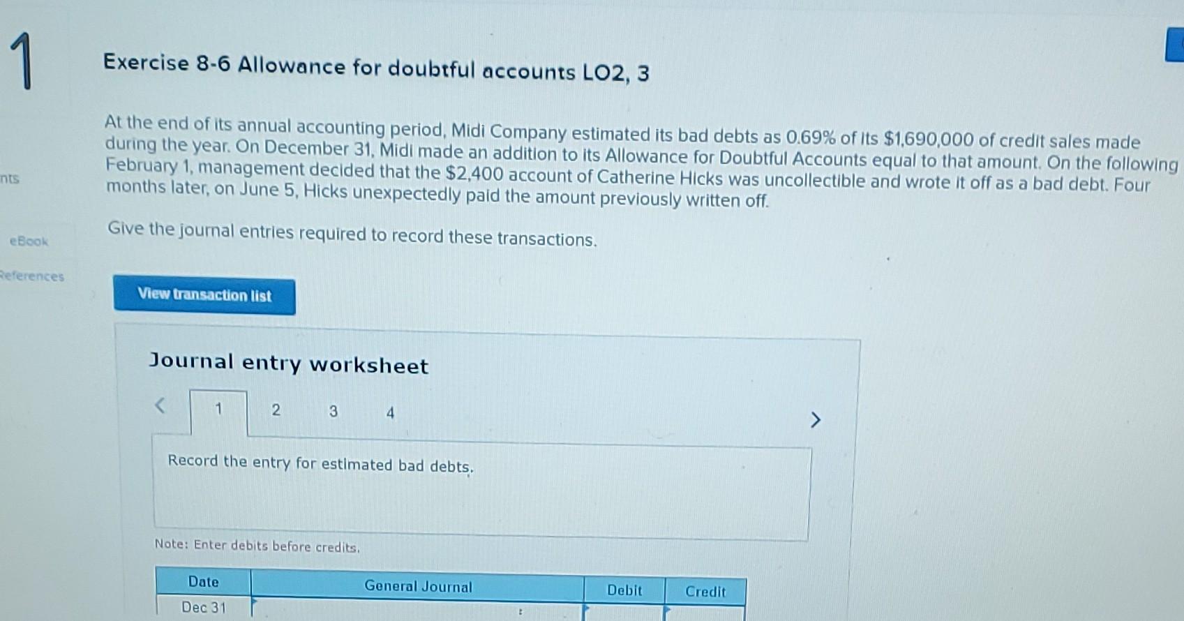 Solved Exercise 8-6 Allowance for doubtful accounts LO2, 3 | Chegg.com