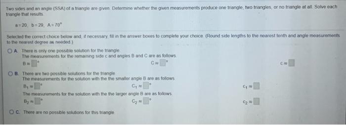 Solved Solve the triangle A= 114° C = 26°, C=240 O B=0 (Do | Chegg.com