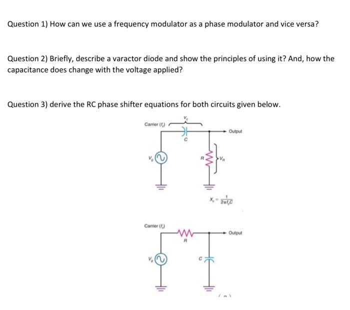 Solved Question 1) How can we use a frequency modulator as a | Chegg.com