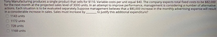 Solved Tony Manufacturing produces a single product that | Chegg.com