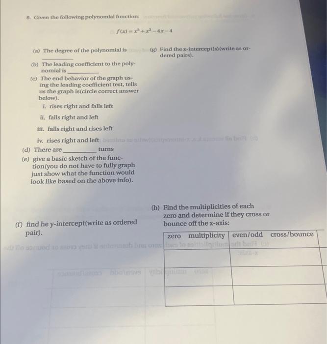 Solved a. Given the following polynomial function: | Chegg.com