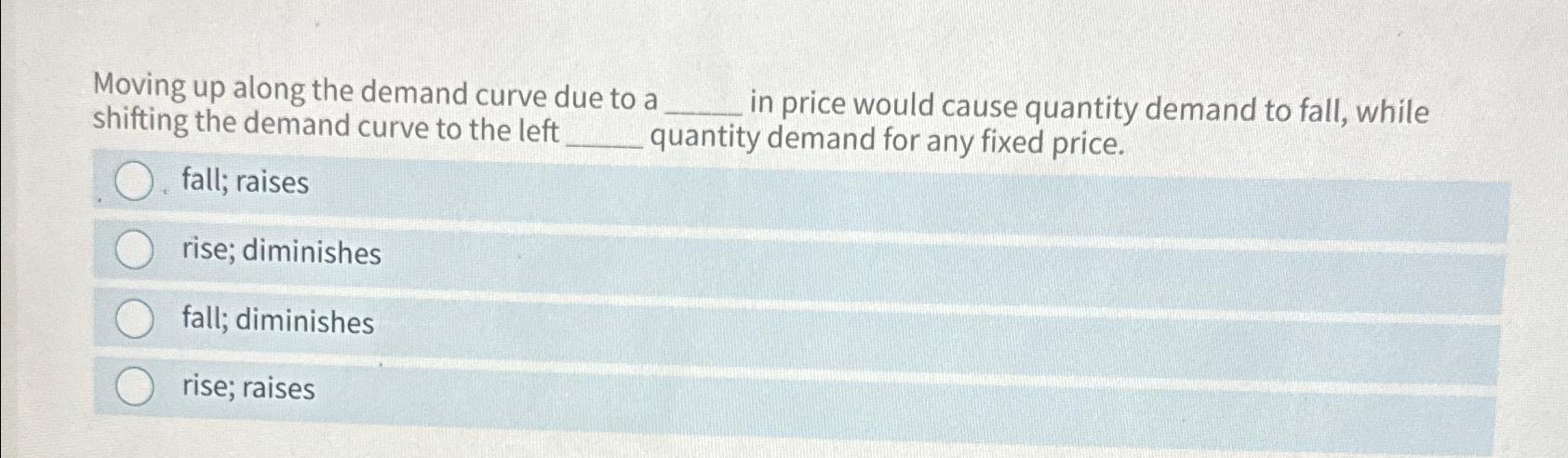 Solved Moving up along the demand curve due to a shifting | Chegg.com