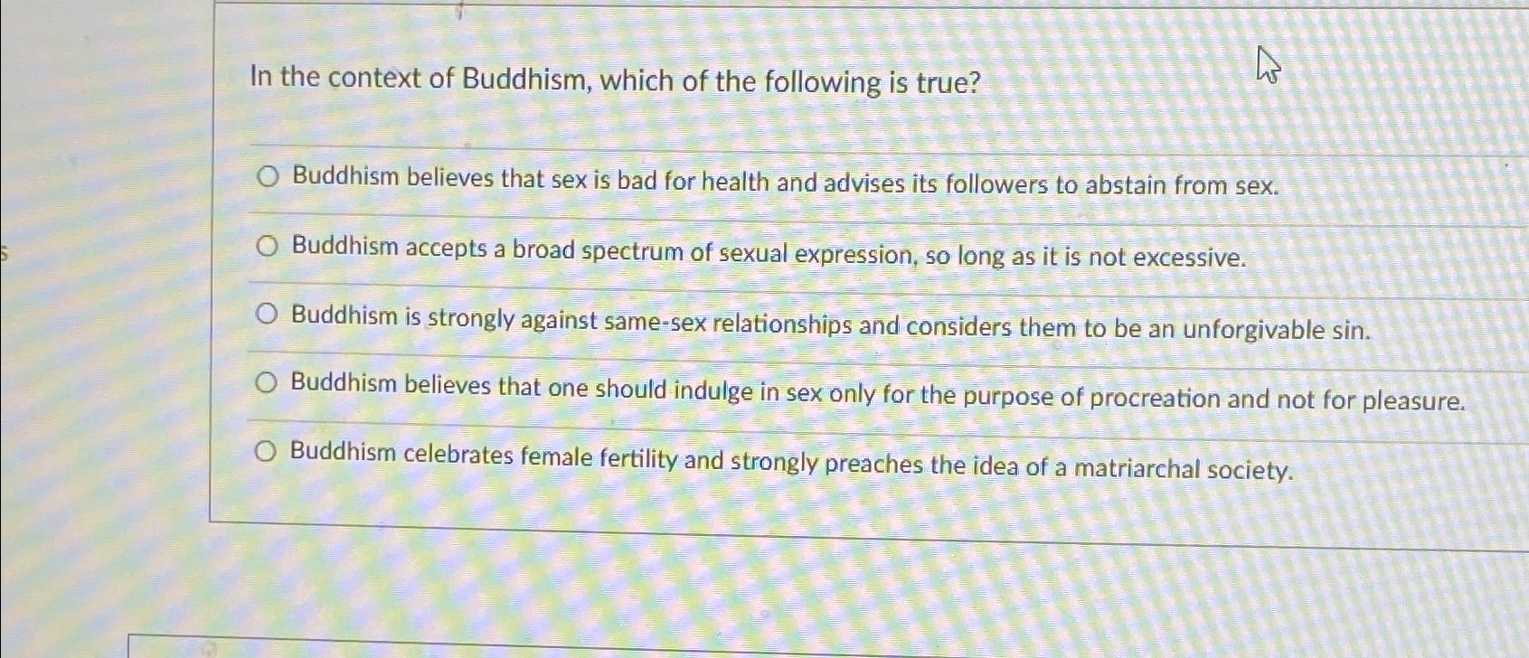 Solved In the context of Buddhism, which of the following is | Chegg.com