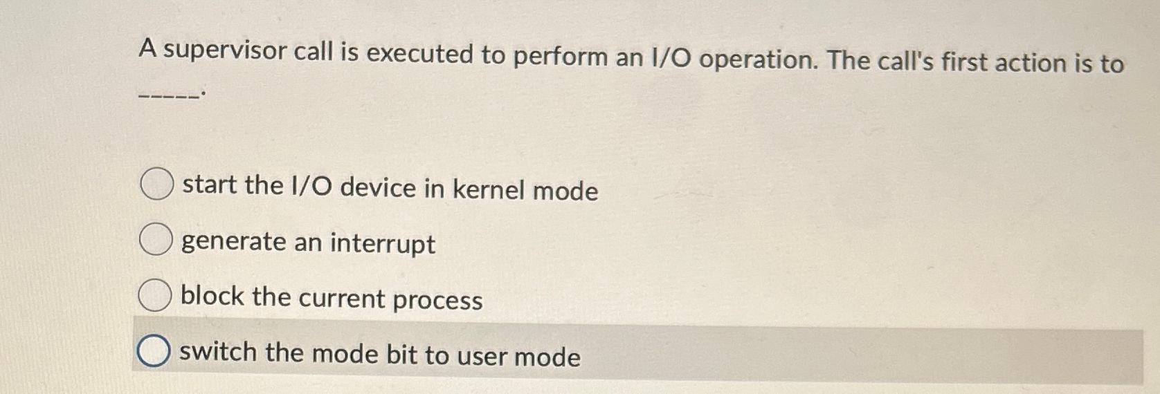 Solved A supervisor call is executed to perform an I/O | Chegg.com