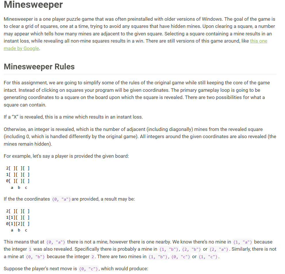 Solved MinesweeperMinesweeper is a one player puzzle game | Chegg.com