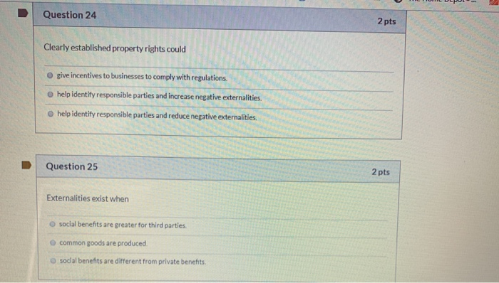 Solved Question 24 2 pts Clearly established property rights | Chegg.com