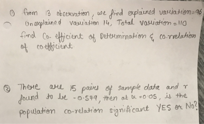 Solved - o from 13 observation, we find explained variation | Chegg.com
