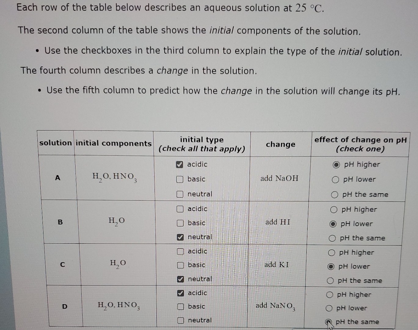 Solved Each row of the table below describes an aqueous | Chegg.com