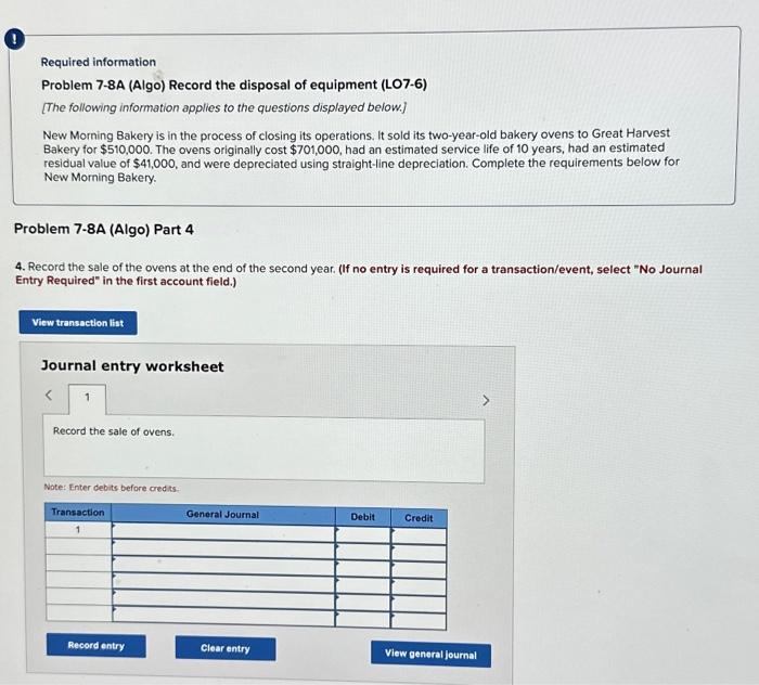 Solved Required information Problem 7-8A (Algo) Record the | Chegg.com