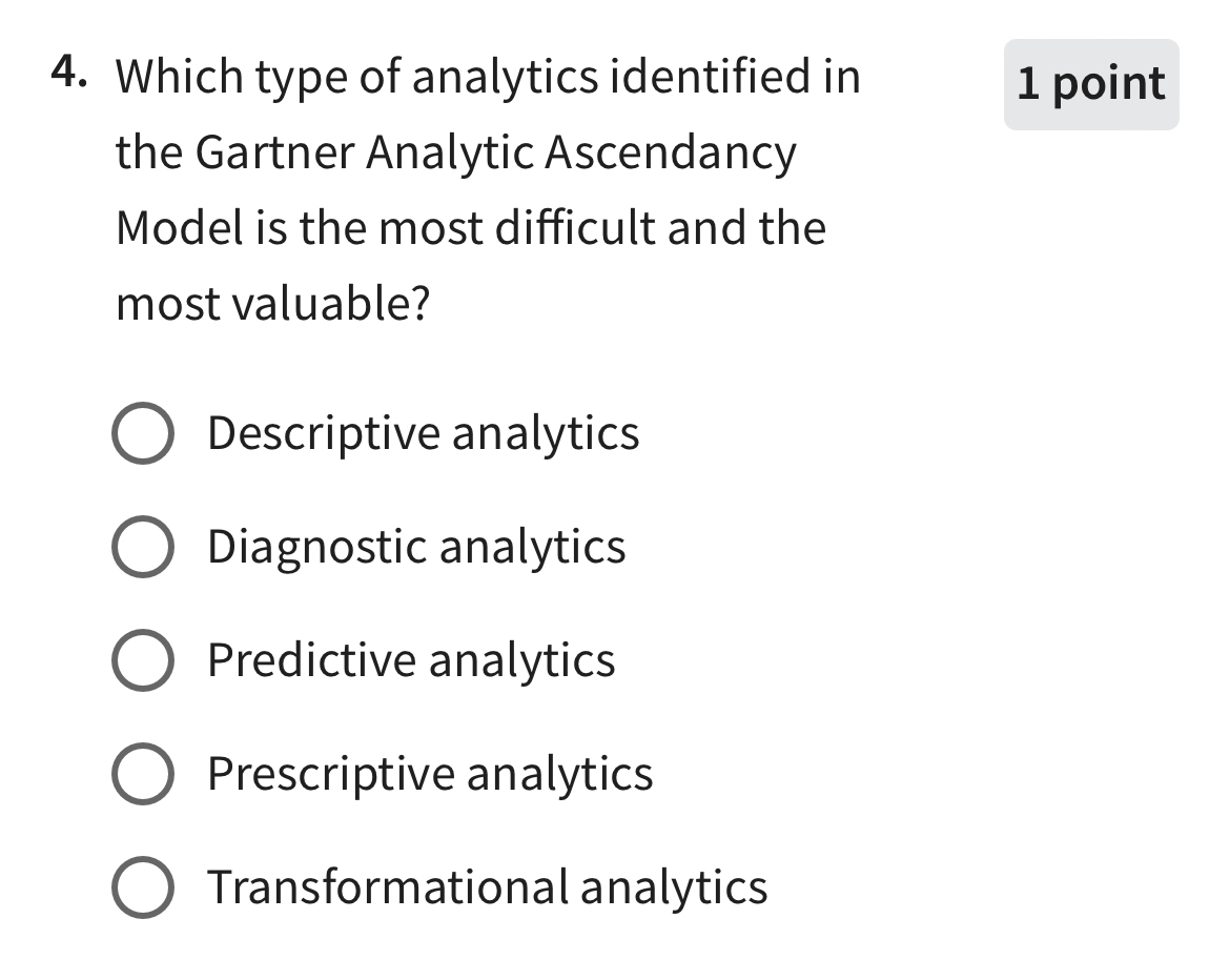 Solved Which type of analytics identified in1 ﻿pointthe | Chegg.com