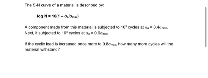 Solved The S-N curve of a material is described by: log N = | Chegg.com