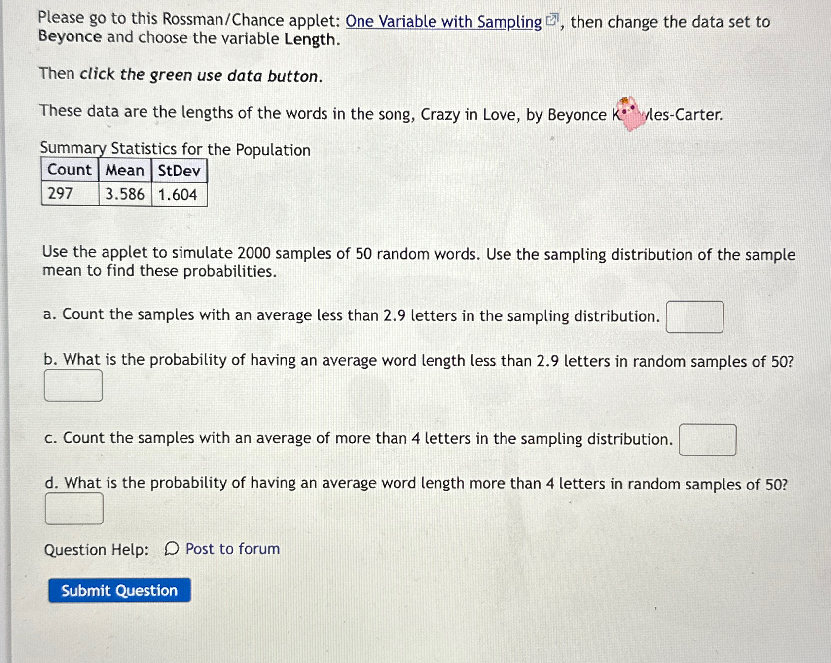 Solved Please go to this Rossman/Chance applet: One Variable | Chegg.com