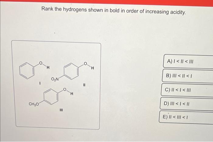 Solved Rank the hydrogens shown in bold in order of | Chegg.com