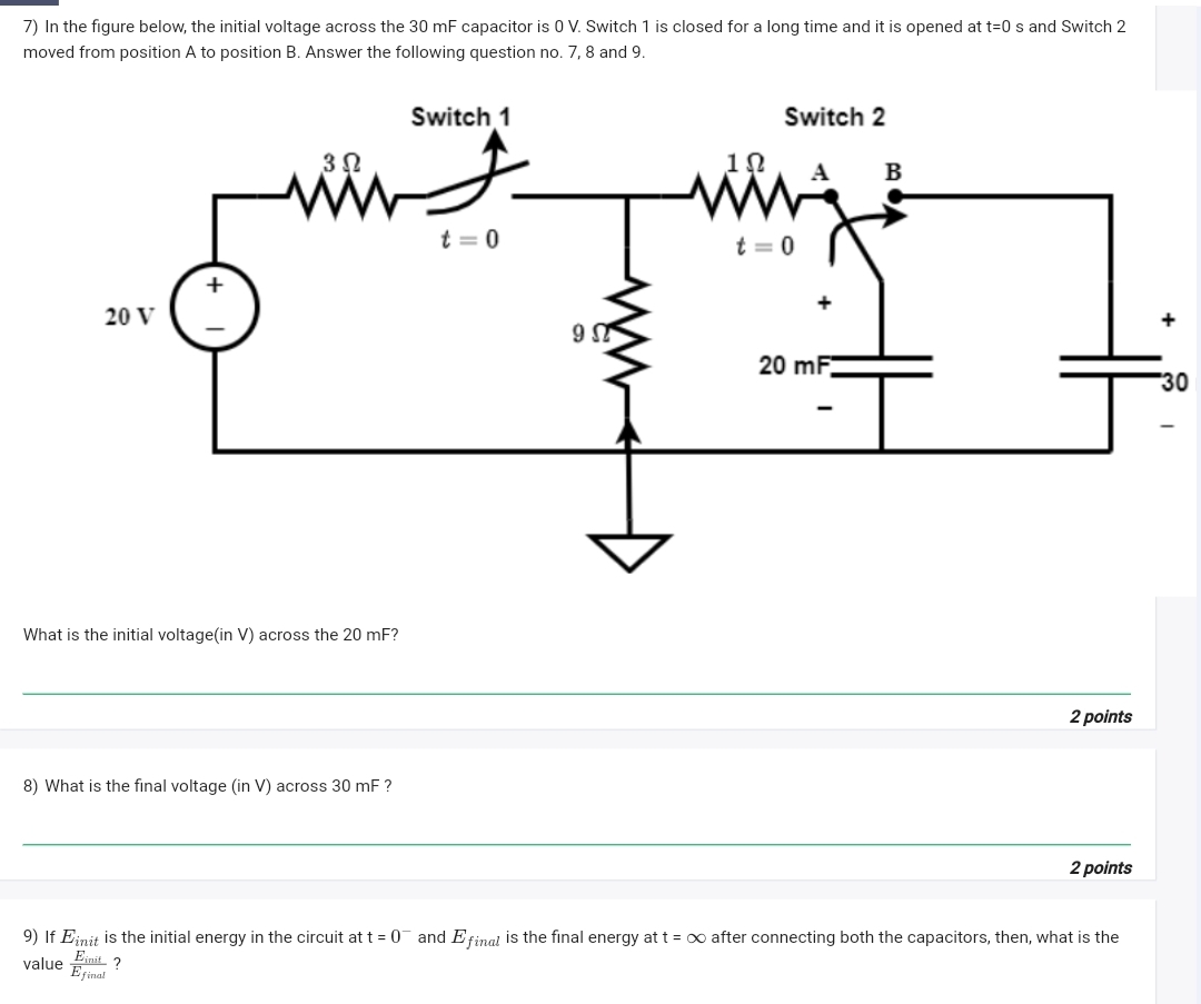 Solved 7) ﻿In the figure below, the initial voltage across | Chegg.com