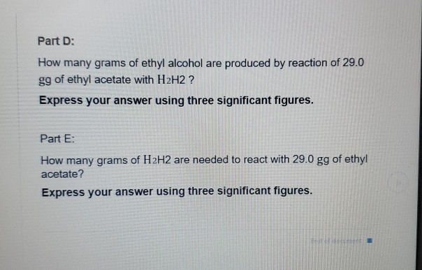 Solved Ethyl acetate reacts with H2H2 in the presence of a | Chegg.com