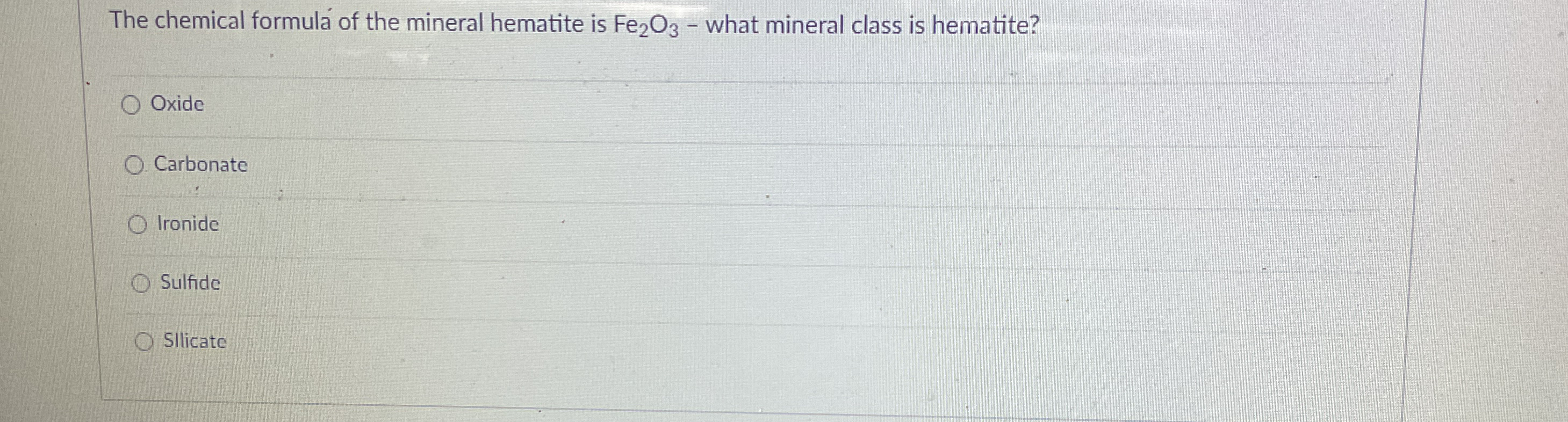 Solved The chemical formula of the mineral hematite is | Chegg.com