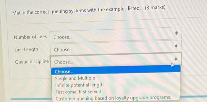 Solved Match the correct queuing systems with the examples | Chegg.com