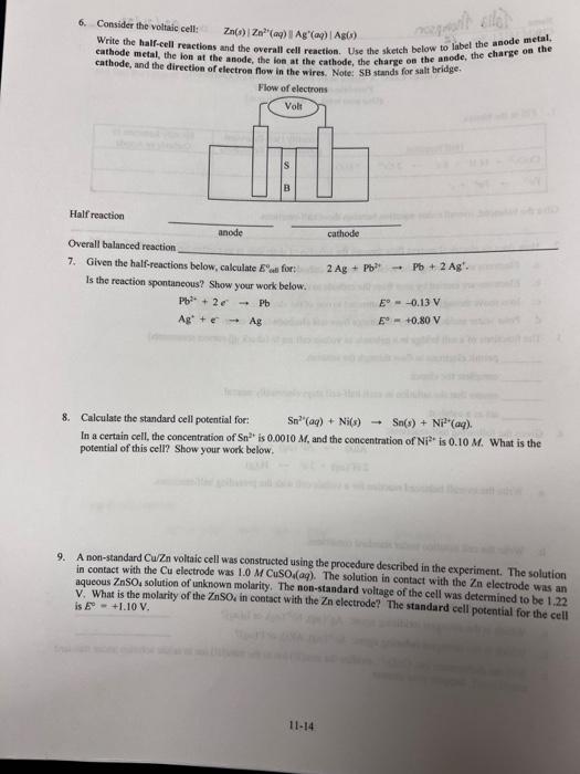 Solved Experiment \#11 Voltaic Cells: A Micro-scale | Chegg.com