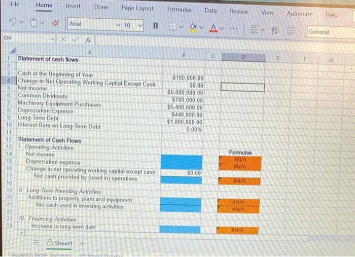 Solved Excel Online Structured Activity: Statement of cash | Chegg.com