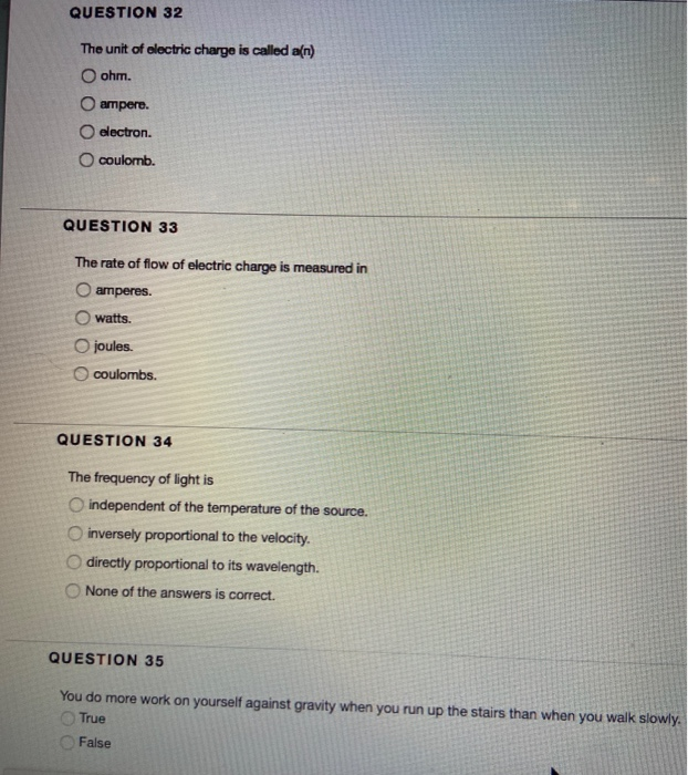 Solved QUESTION 32 The unit of electric charge is called | Chegg.com