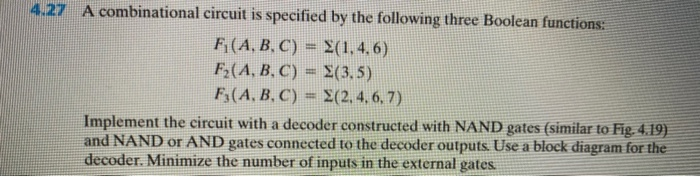 Solved 4.27 A combinational circuit is specified by the | Chegg.com