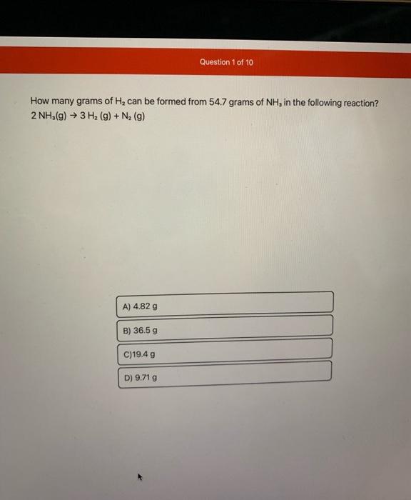 Solved How many grams of H2 can be formed from 54.7 grams of | Chegg.com