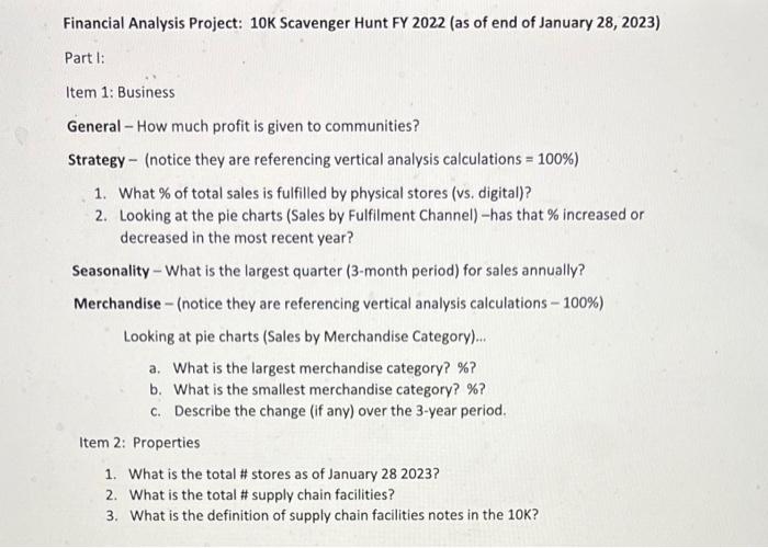Financial Analysis Project: 10K Scavenger Hunt FY | Chegg.com
