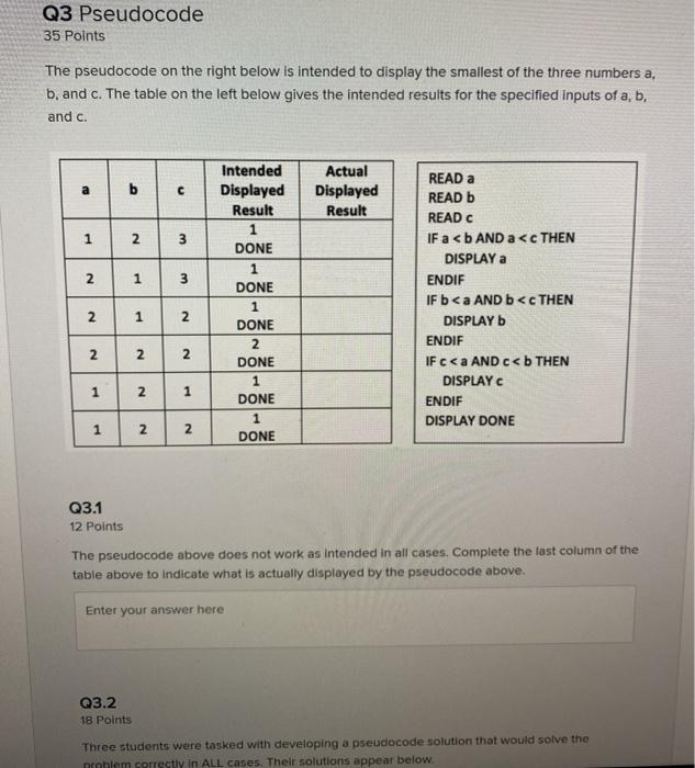 Solved Q3 Pseudocode 35 Points The pseudocode on the right | Chegg.com