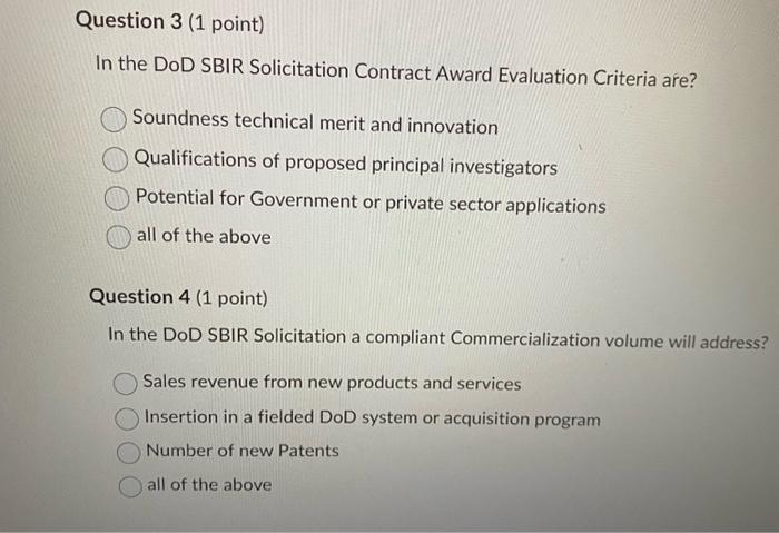 Solved In the DoD SBIR Solicitation Contract Award | Chegg.com