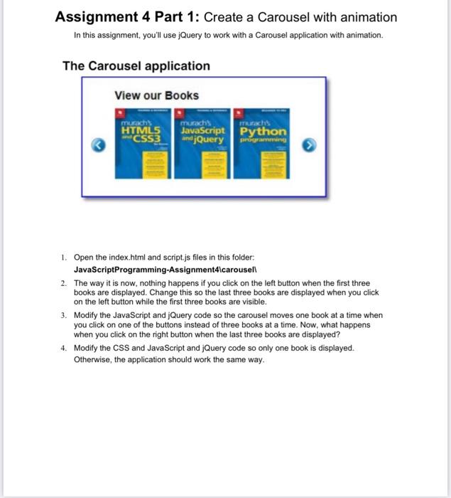 Solved Assignment 4 Part 1: Create a Carousel with animation | Chegg.com