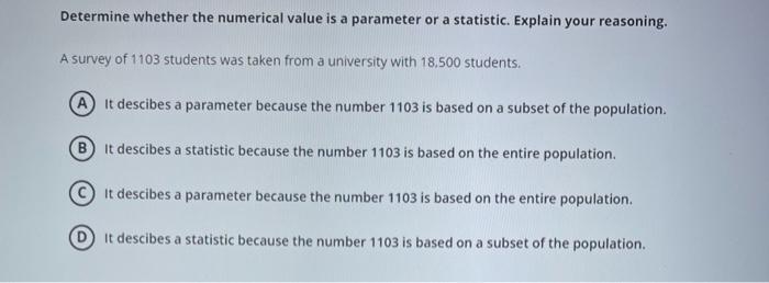 Determine whether the numerical value is a parameter | Chegg.com