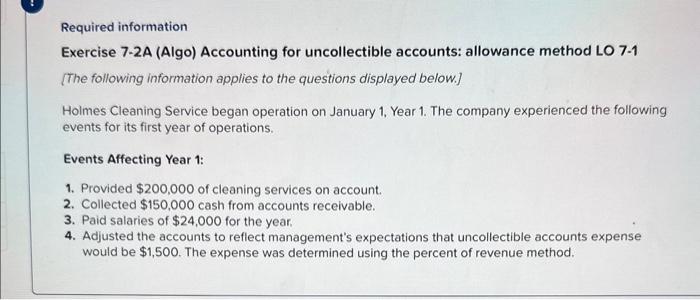 Solved Required information Exercise 7-2A (Algo) Accounting | Chegg.com