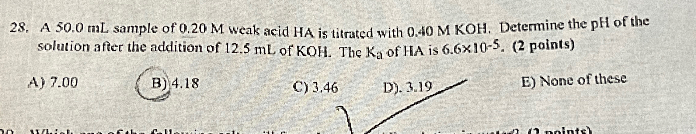 Solved A 50.0mL ﻿sample of 0.20M ﻿weak acid HA is titrated | Chegg.com