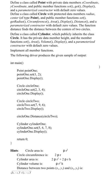 Solved Define a class called Point with private data members | Chegg.com