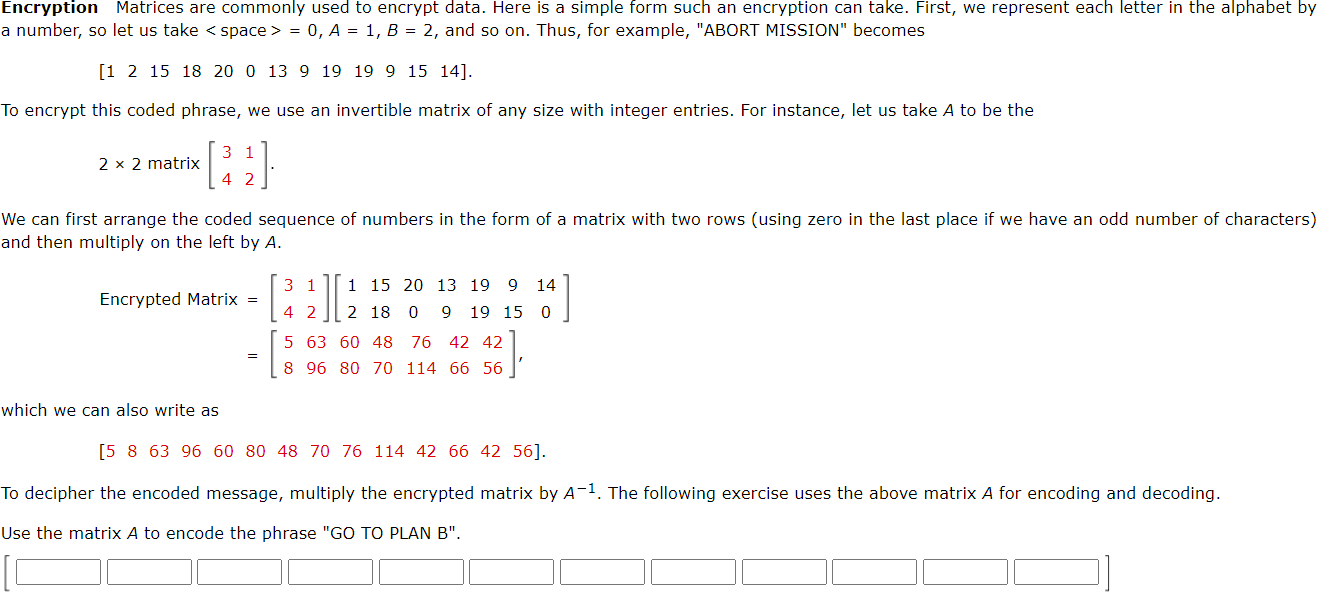 Solved Encryption Matrices Are Commonly Used To Encrypt